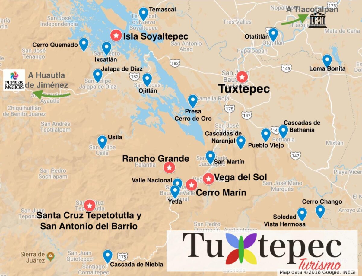 Tourist Map of La Chinantla, Oaxaca - Things to do and see in La Chinantla